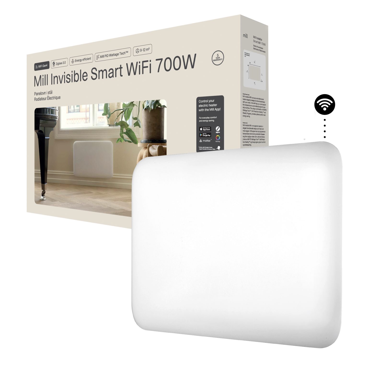 Mill Invisible Smart WiFi Panel Heater 700W Gen. 4 - Mill
